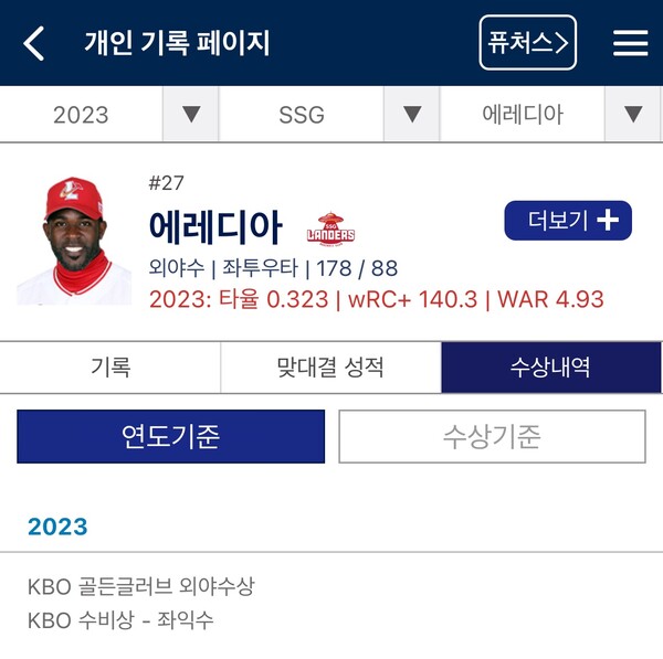 '스포일러?' KBO STATS 어플에 뜬 골든글러브 수상자